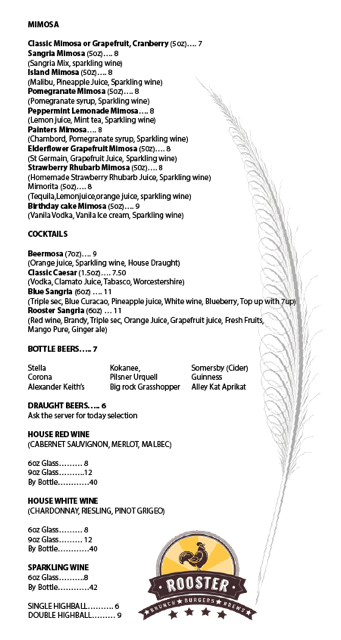 Menu | Rooster Cafe & Kitchen