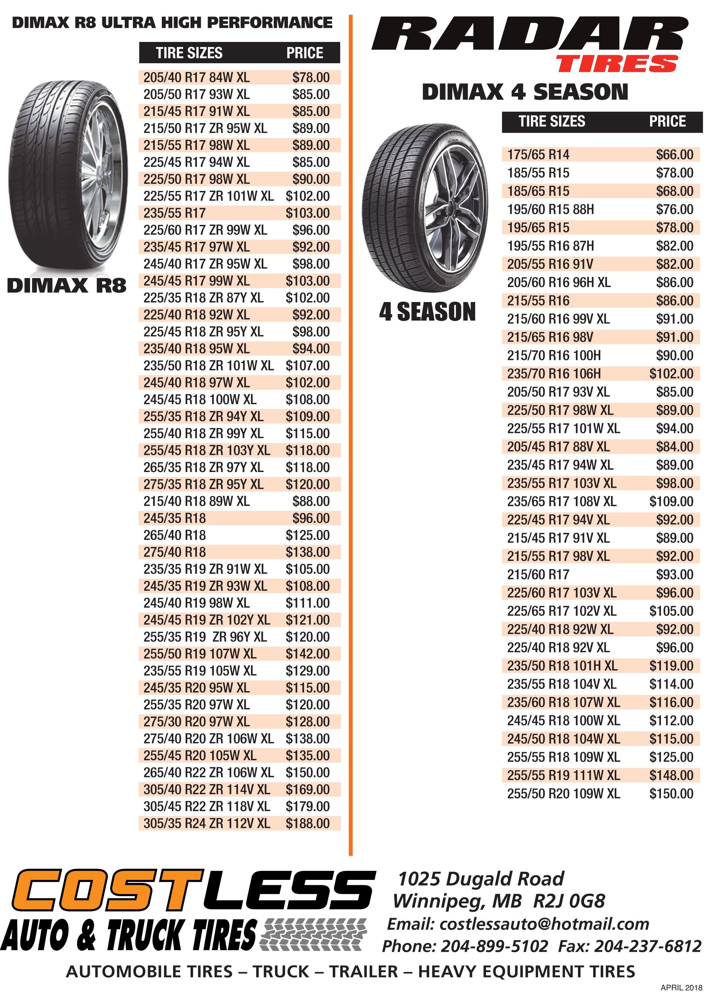 Costless Auto And Truck Tires Prices Costless Auto And Truck Tires