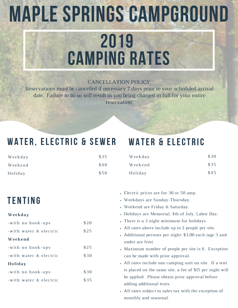 Camping Rates | Maple Springs Campground