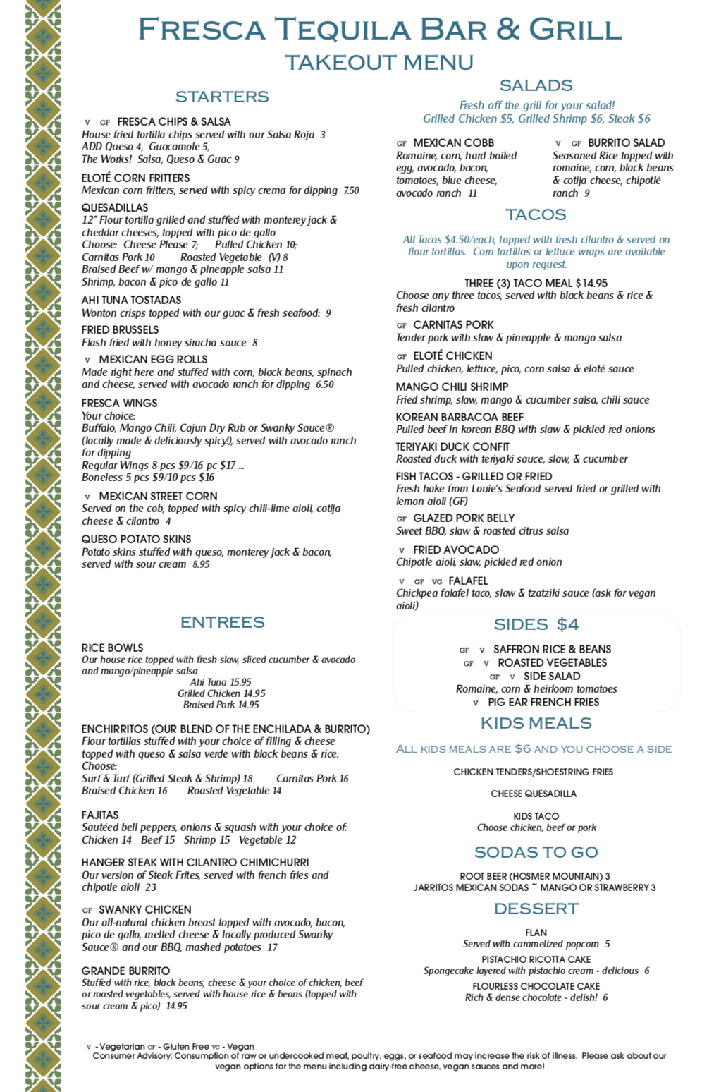 Menu | Fresca Tequila Bar & Grill