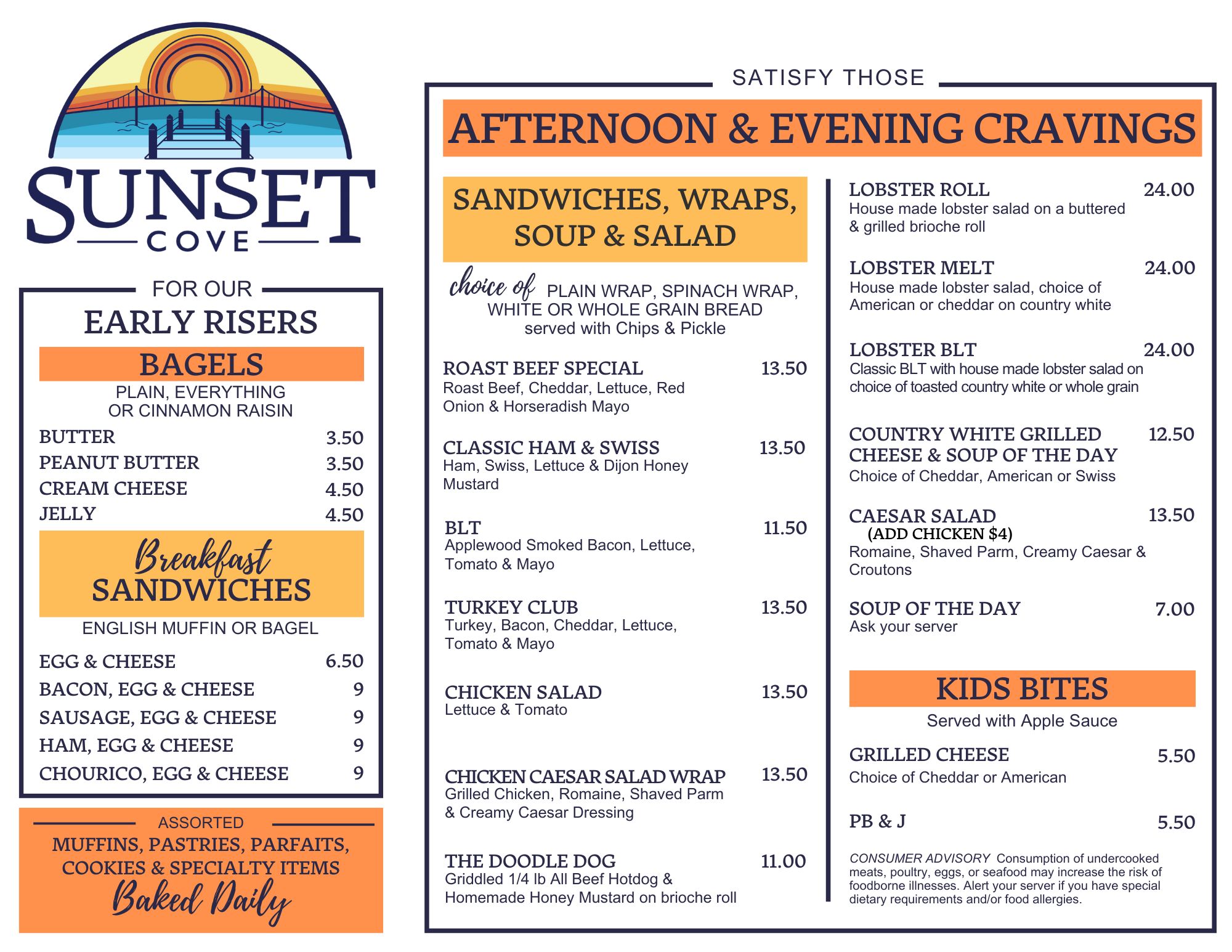 Menu | Sunset Cove RI