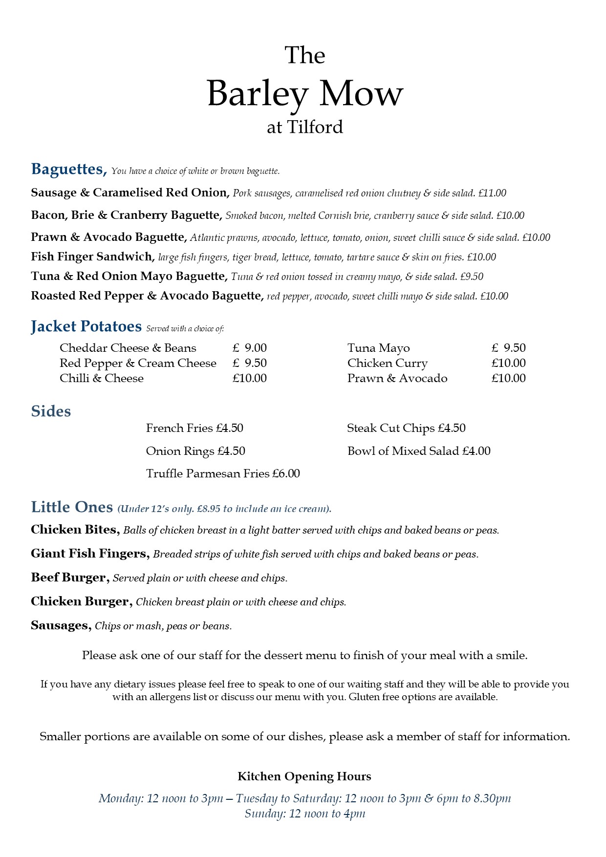 Menu | Barley Mow Tilford
