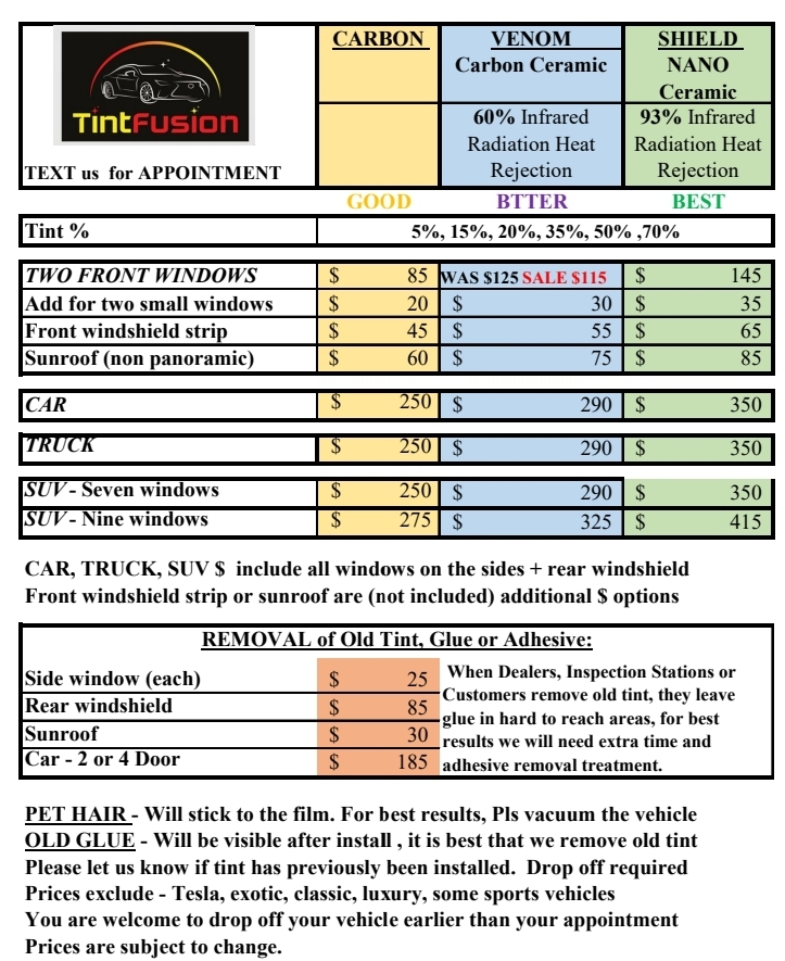 WINDOW TINT PRICES