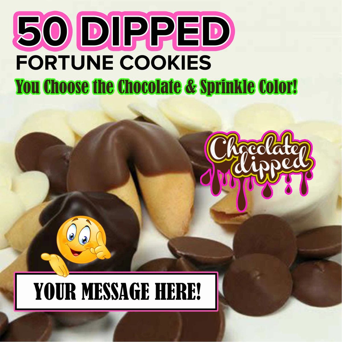 50 Custom Dipped Fortune Cookies - Your Messages Inside! - Individually ...
