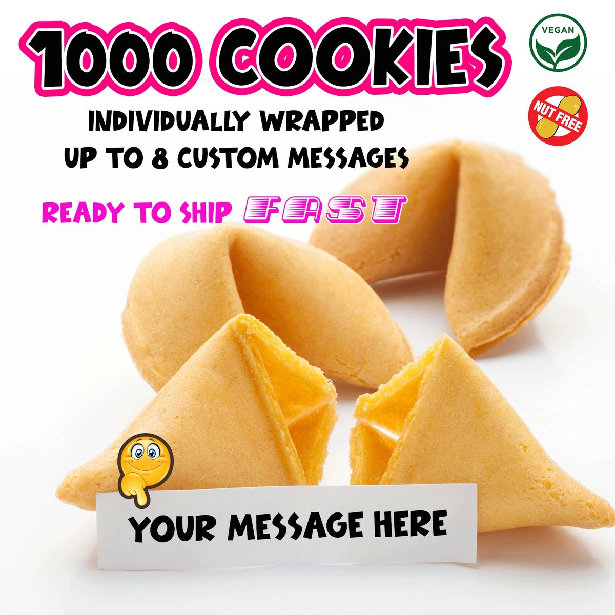 1000 Custom Fortune Cookies - Your Messages Inside! - Individually Wrapped