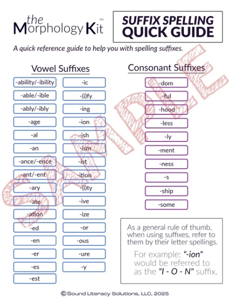 The Morphology Kit® Suffix Spelling Quick Guide FREE SAMPLE