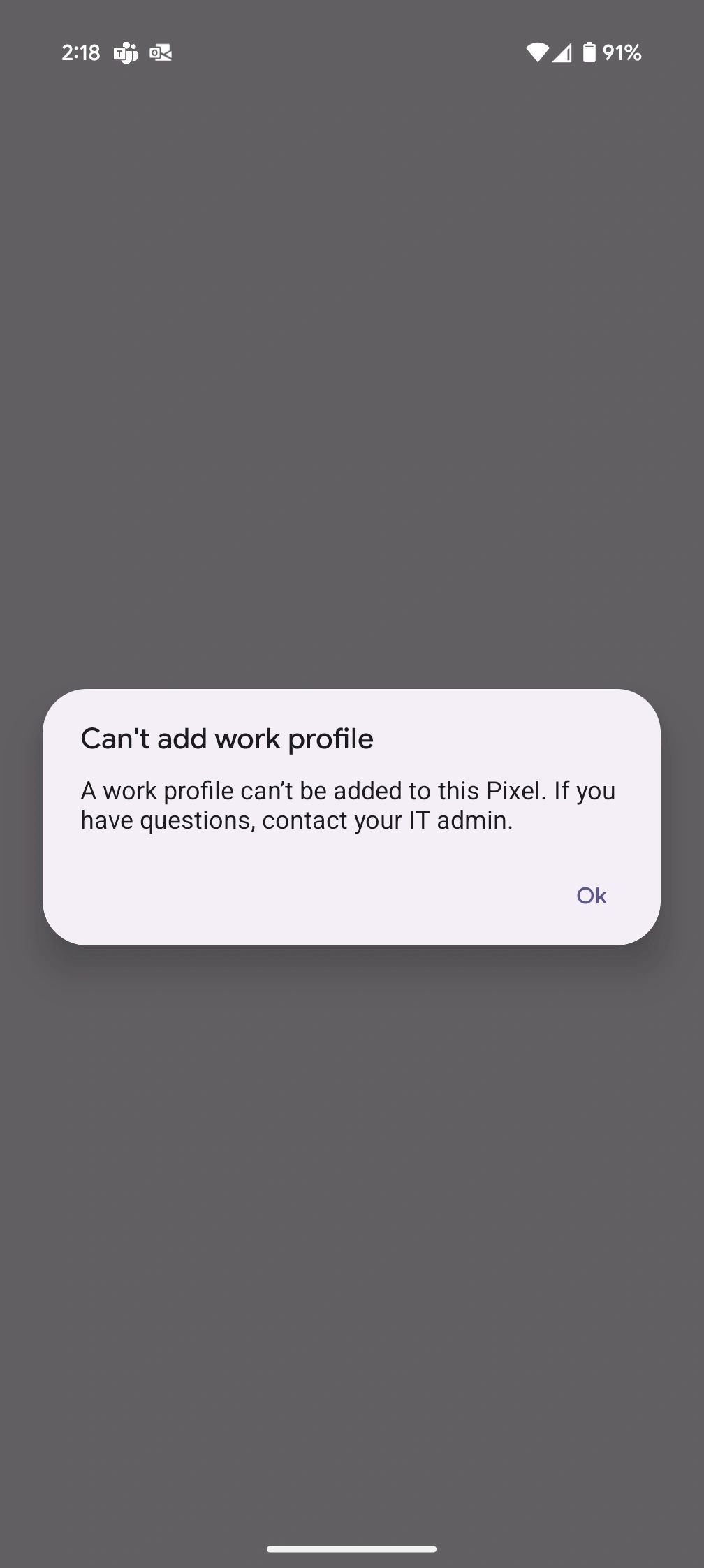 Android - Can’t Add Work Profile Error Message
