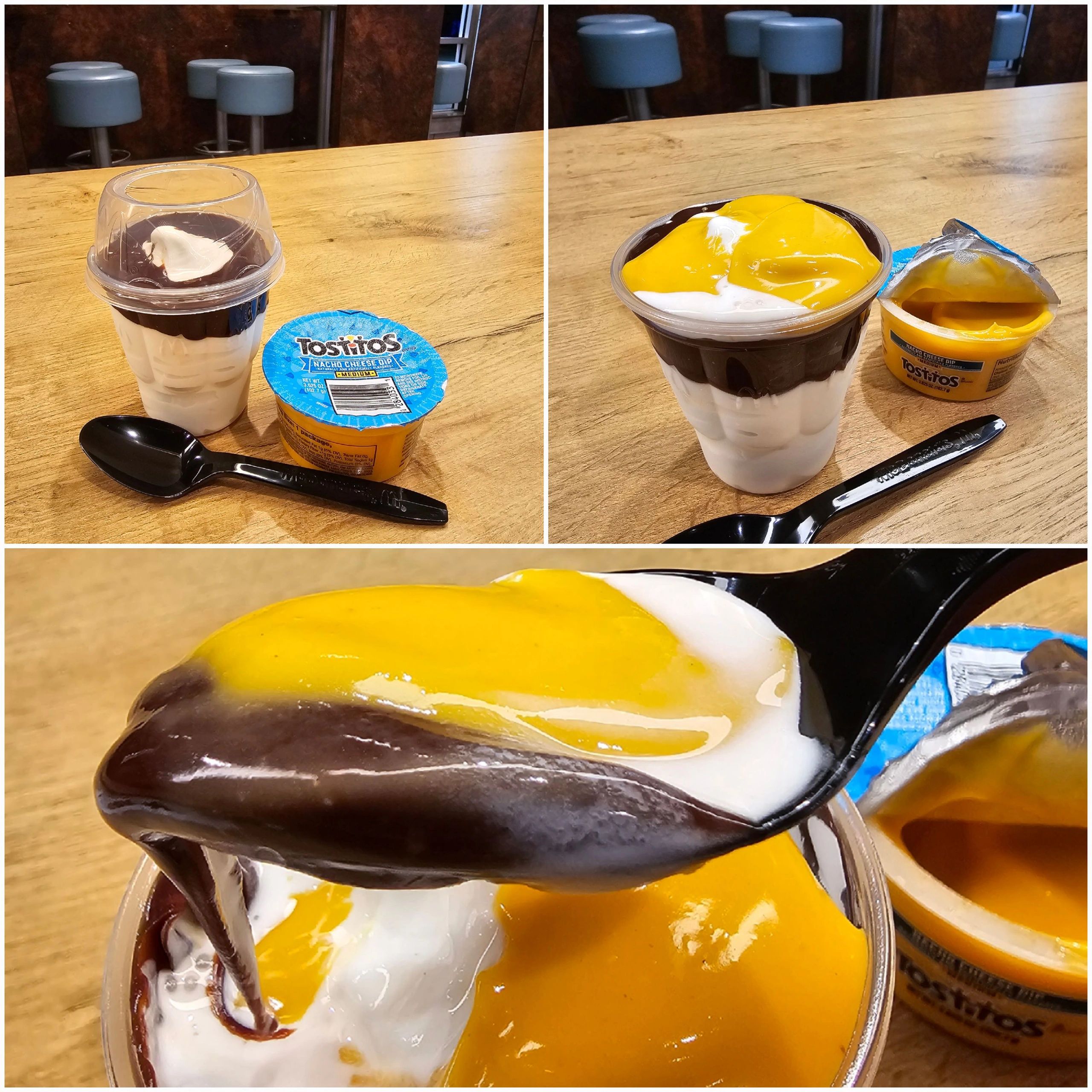 McDonald's Hot Fudge Sundae Icecream with Tostitos Nacho Cheese