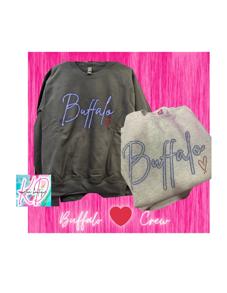 Buffalo Cursive Rhinestone Crewneck Sweatshirt