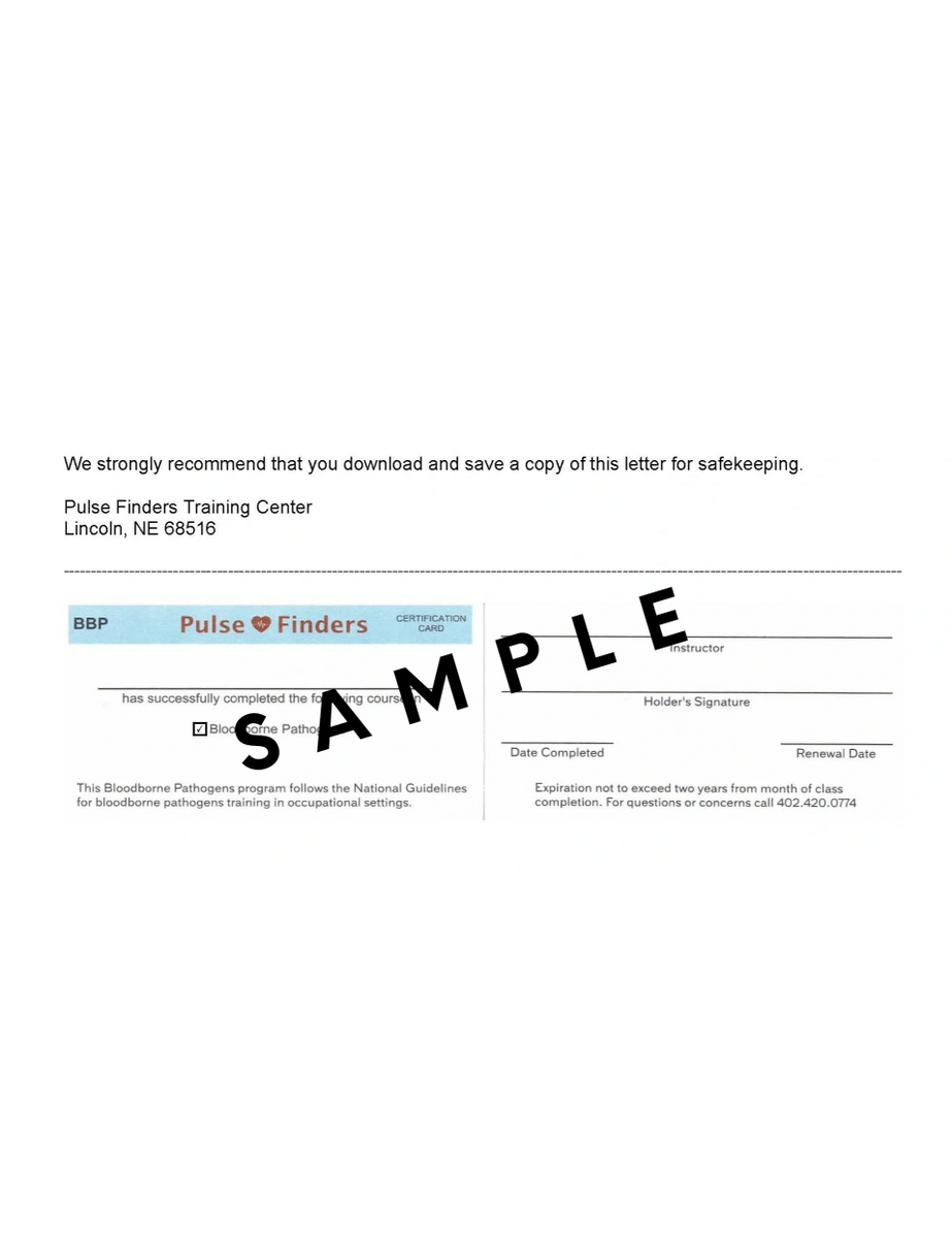 Bloodborne Pathogens Replacement Card