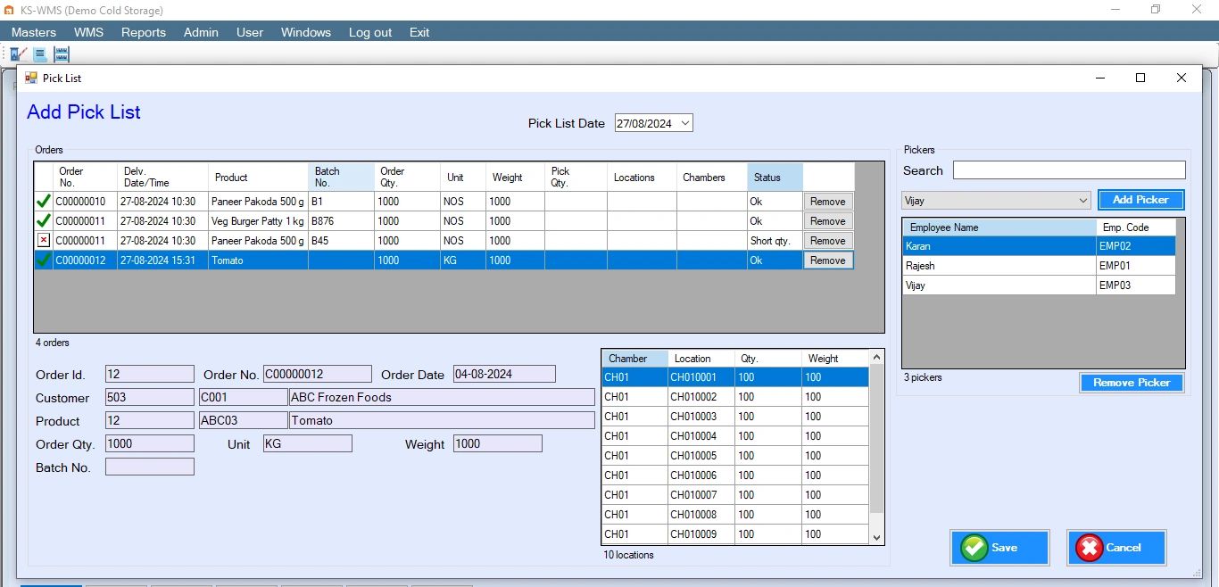 Generating Pick Lists for Delivery Orders in KS-WMS
