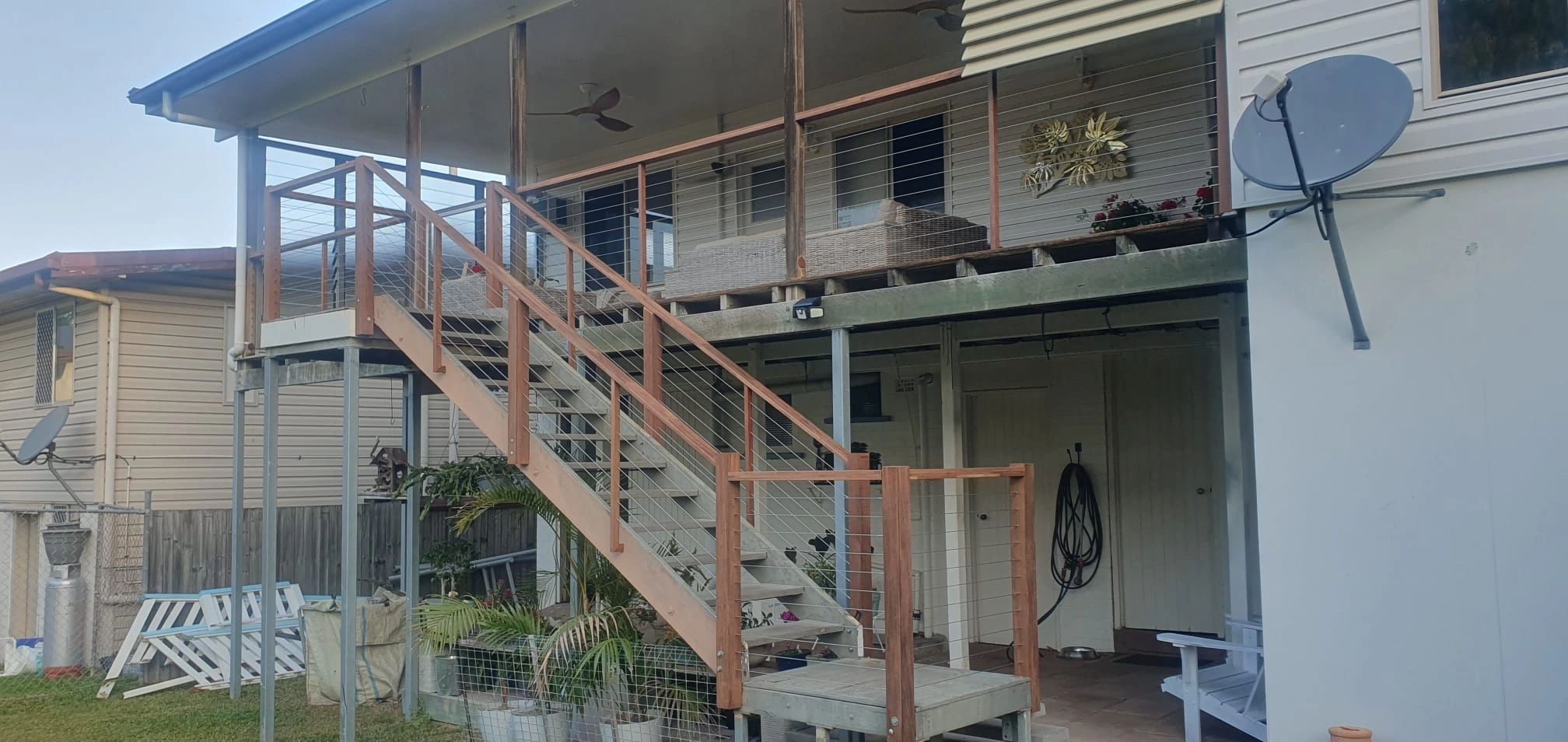 Wire and timber balustrade in Maregate, Brisbane
