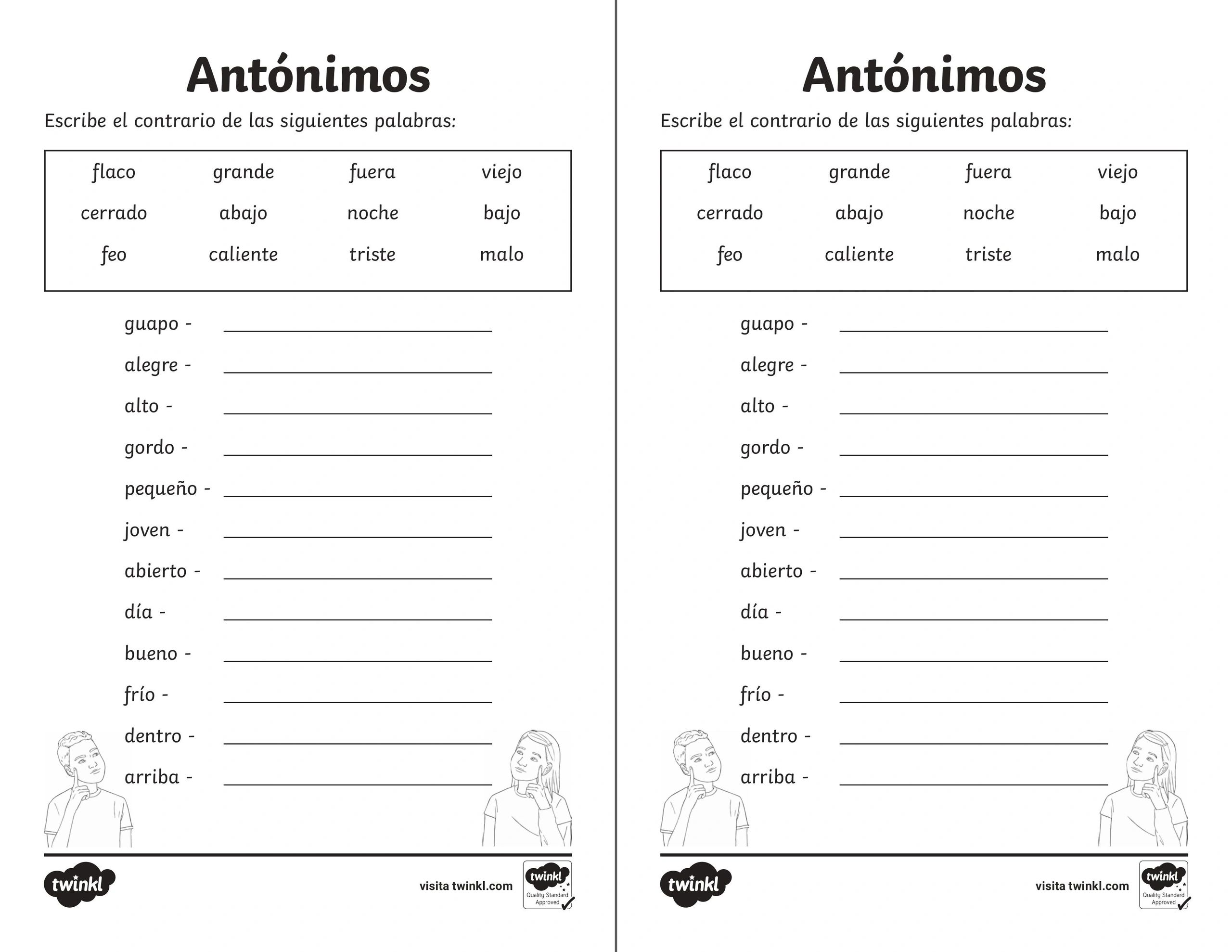 Ficha de actividad - Escribe los antónimos imágenes