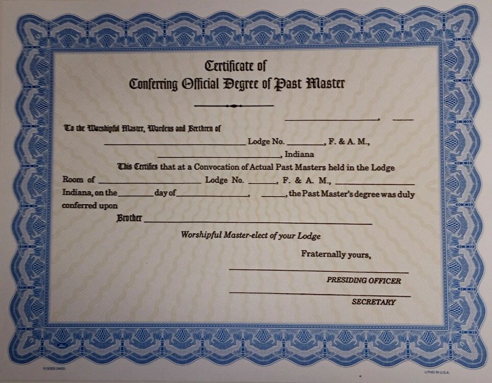 Past Master Degree Certificate
