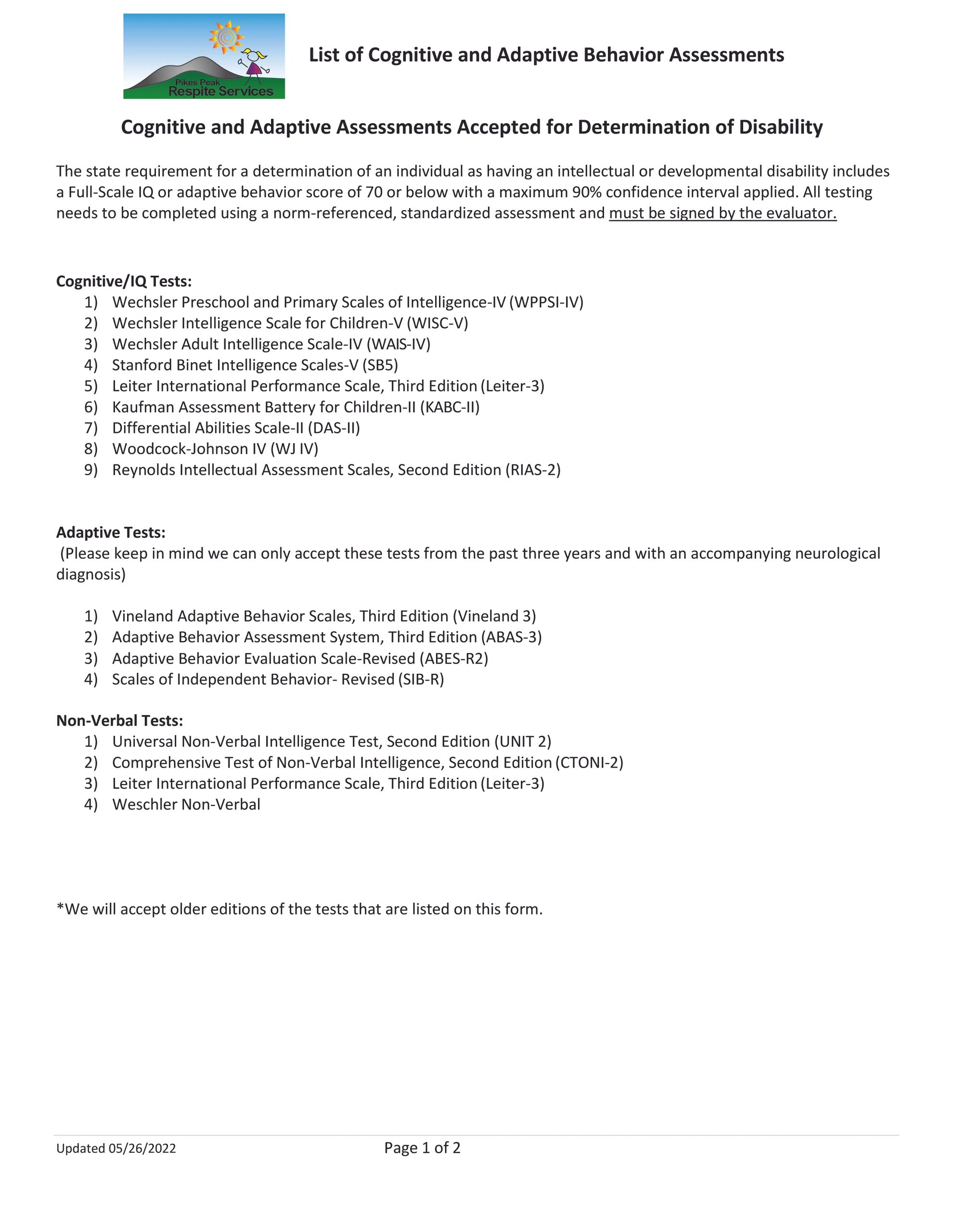 Adaptive Assessment List and Resources