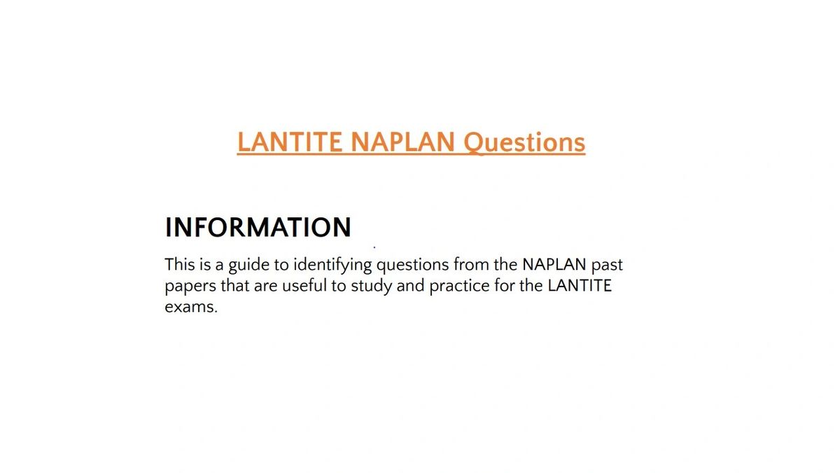 List of NAPLAN Qs for LANTITE Numeracy Practice