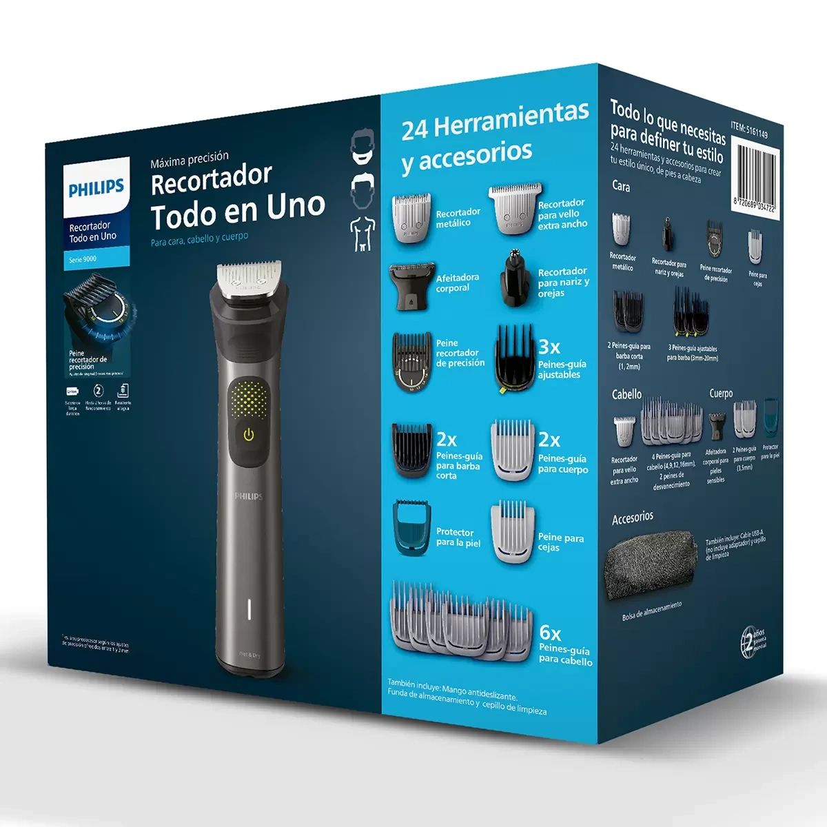 Philips Recortador Todo en Uno, para cara, cabello y cuerpo, 24 piezas