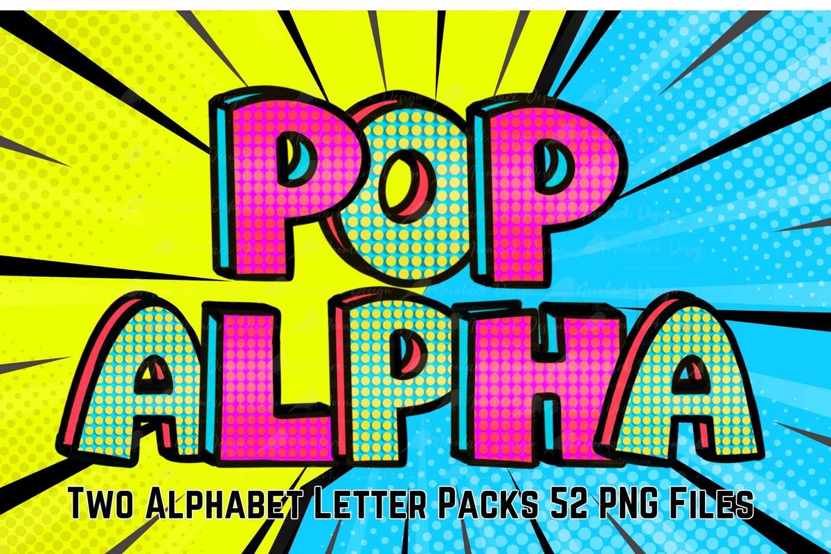 Pop Art Alphabet Letters PNG Bundle, Retro Letters, Comics, Dot, Doodle ...