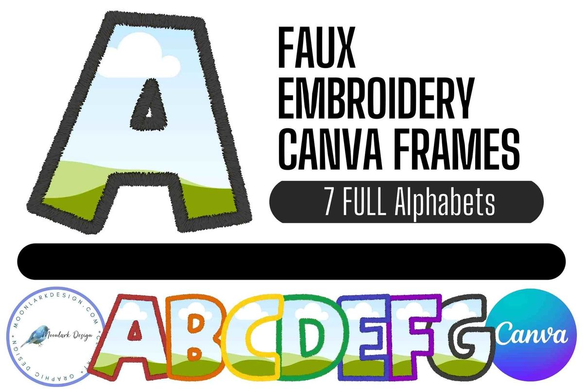 Faux Embroidery Alphabet Letter frames, Canva Frames, Editable for ...