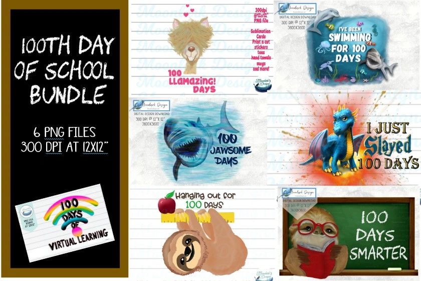 100th Day of School Bundle - Sloth, Dragon, Llama, Shark, Under the Sea ...