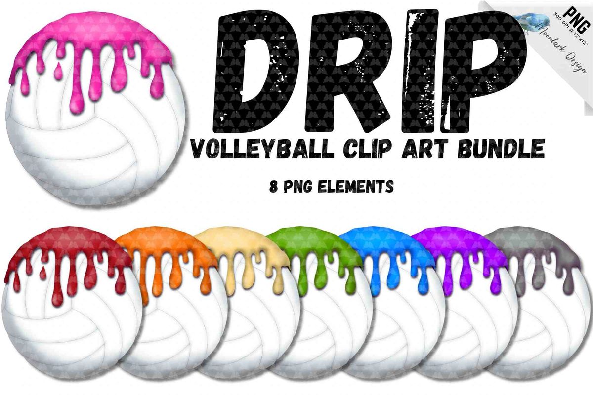 Volleyball Drip, Clip Art, 8 PNG files, commercial use