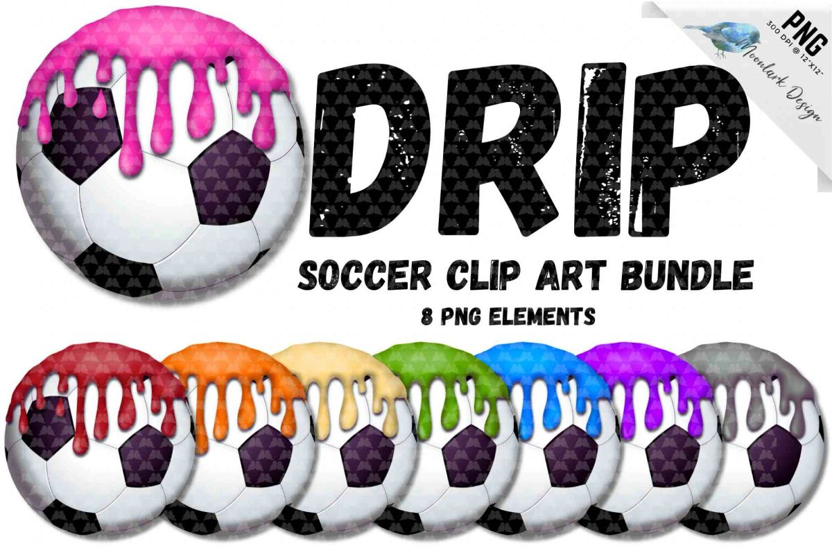 Soccer Drip Bundle, 8 colors, PNG