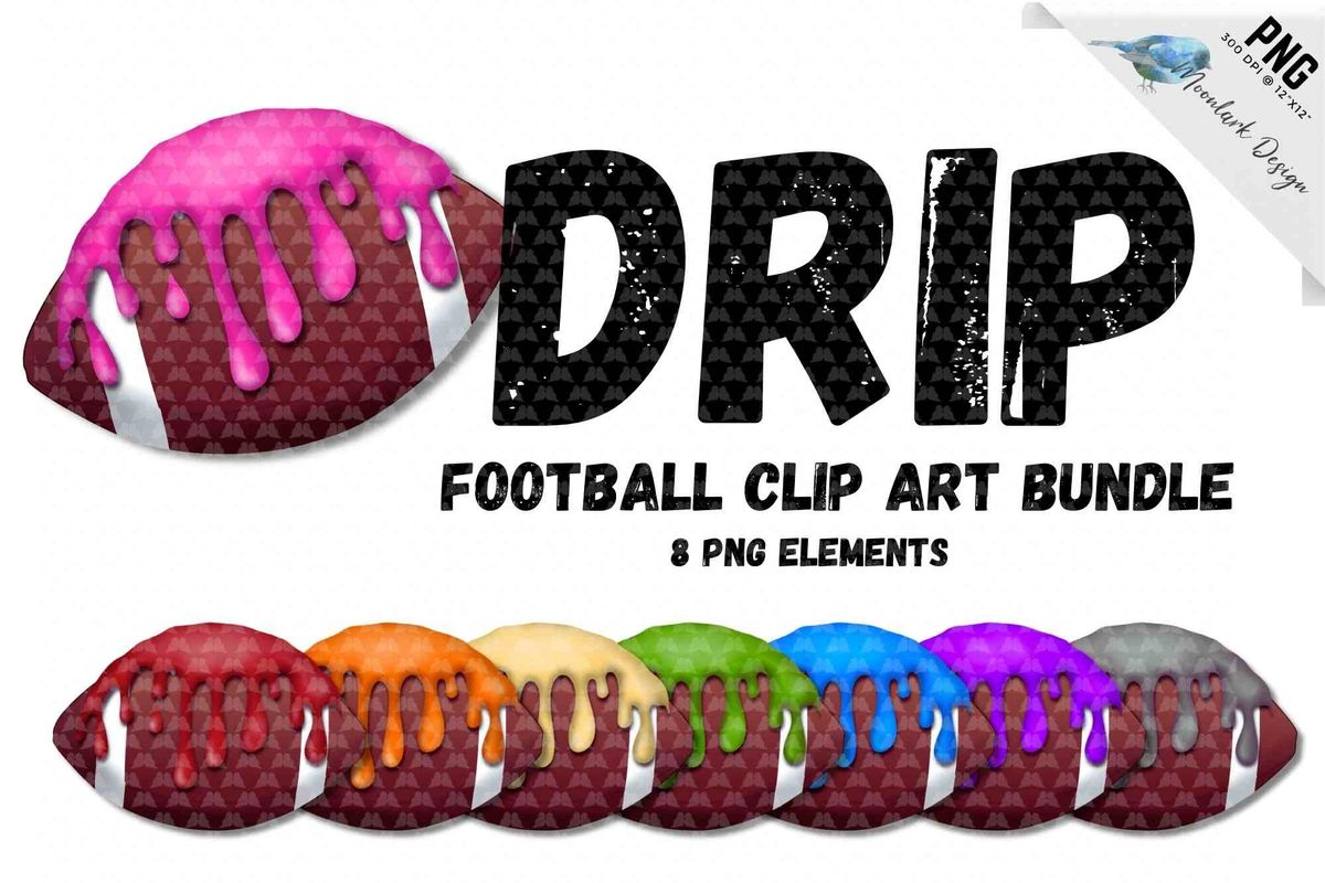 Football Drip, clip art, 8 PNG files, commercial use