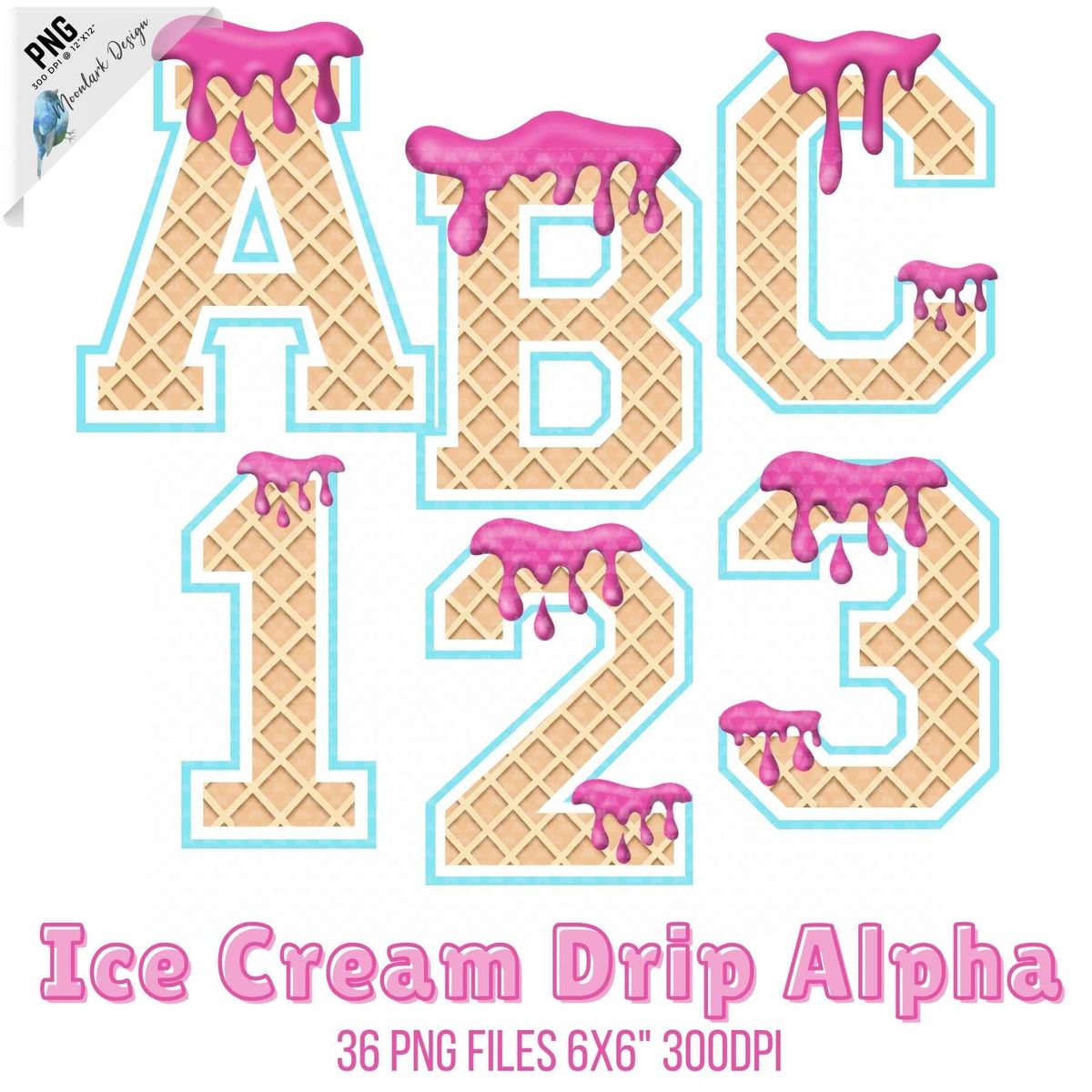 Ice Cream Drip Alphabet Letters and Numbers, 36PNG files, Ice Cream Cone