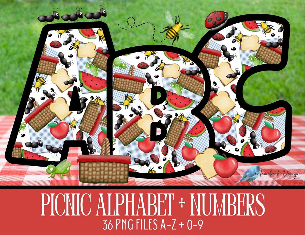 Picnic Alphabet Letters and Numbers 36 PNG files