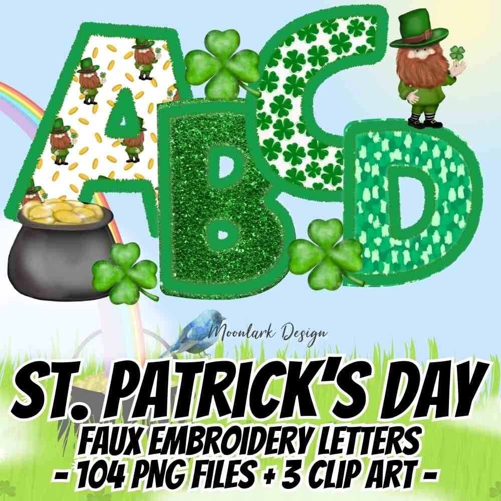 St. Patrick's Day Faux Embroidery Alphabet Letters, 4 full alphabets ...