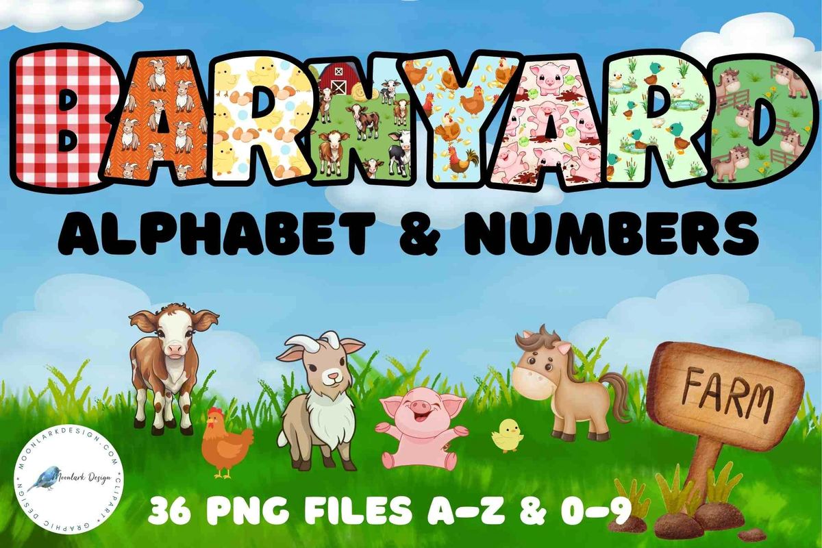 Barnyard Alphabet Bundle, 9 Full Alphabets AND Numbers 0 to 9, Goats ...