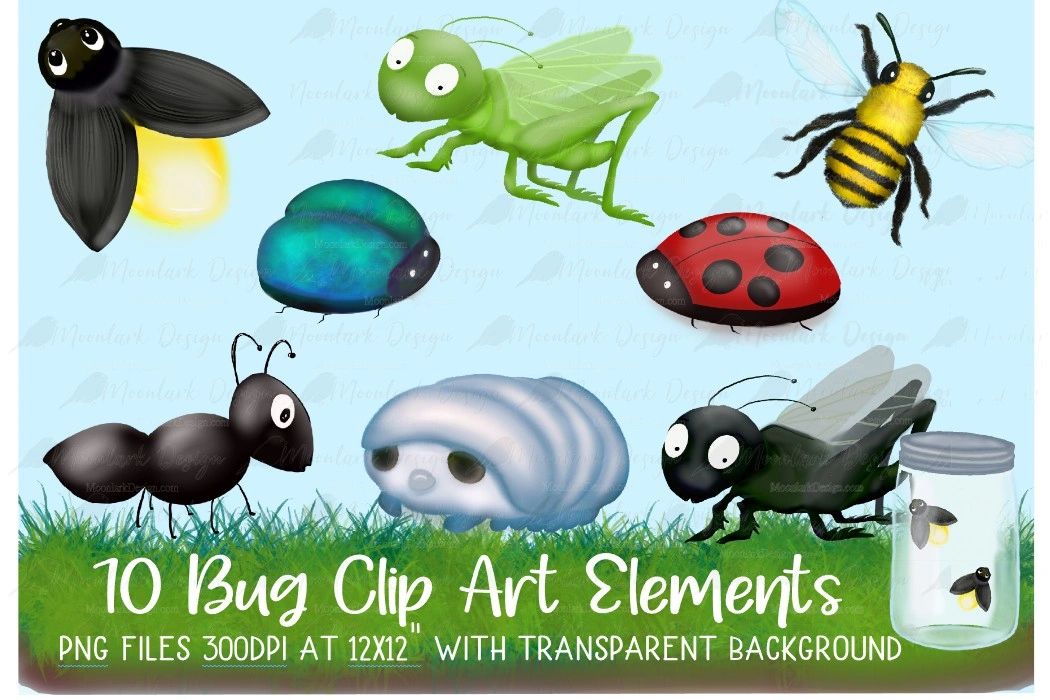 Bugs Clip Art Elements, Commercial Use, Lightning Bug, Grasshopper, Bee ...