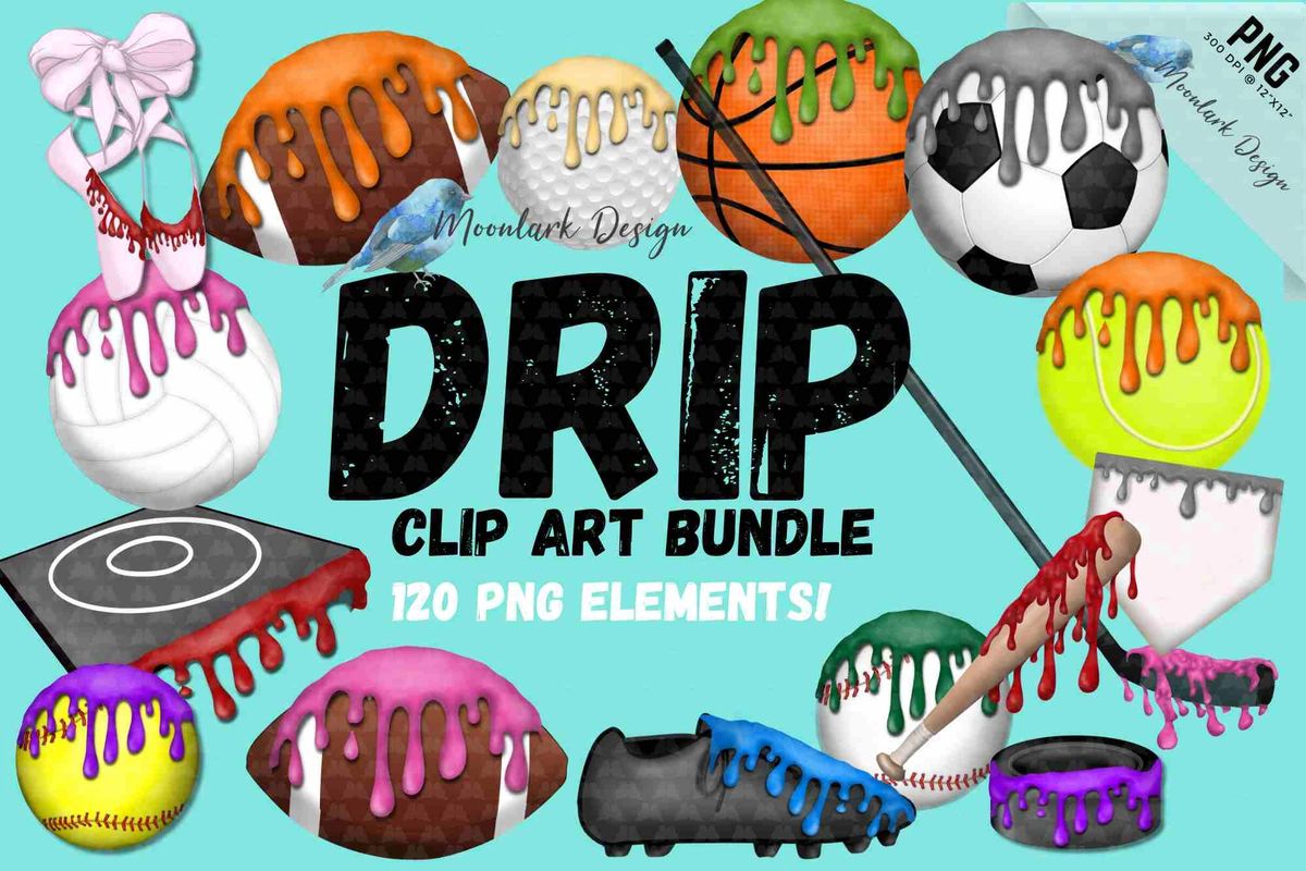 Drip Sports Bundle, 120 PNG files, Football, Ballet, Basketball, Hockey ...