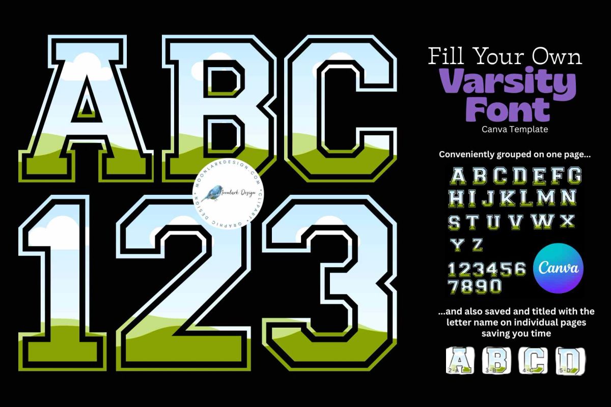 Fill your own Varsity Alphabet Letters and Numbers using Canva, Canva ...