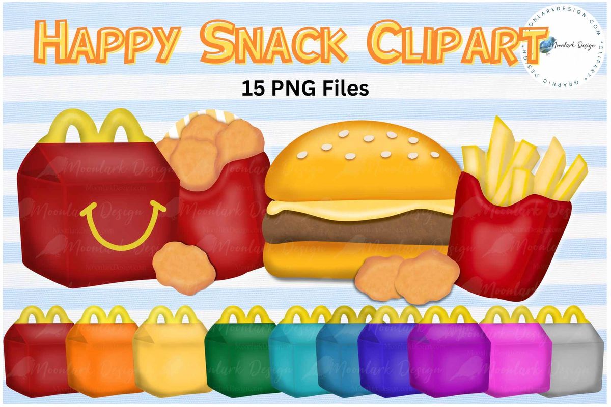 Happy Snacks Clip Art Bundle, 15 PNG FIles, Happy Meal, Cheeseburger ...