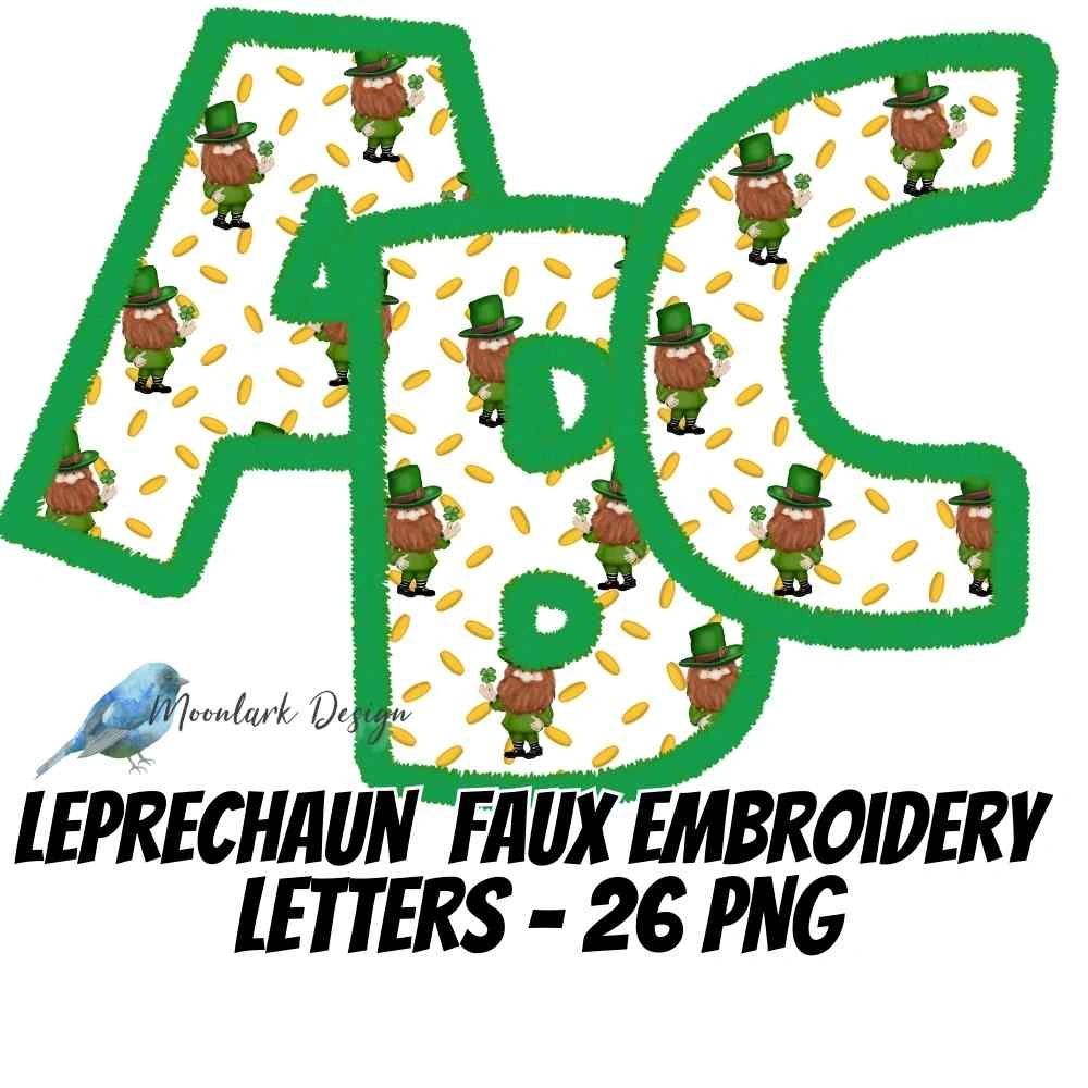 Leprechaun Faux Embroidery Alphabet Letters, 26 PNG files, St. Patrick ...