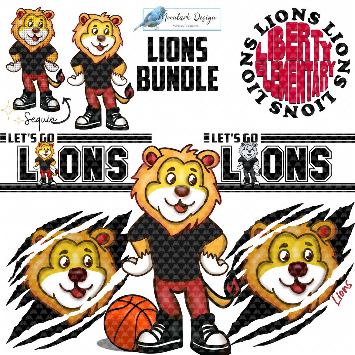 Lions Mascot Bundle, PNG School Spirit, lets go lions