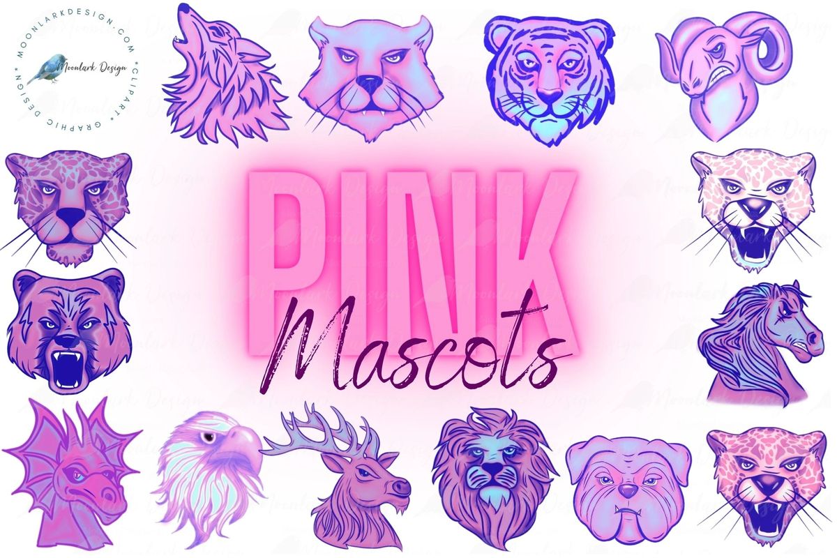 PINK Mascot Bundle, 13 PNG files, school spirit, preppy mascots