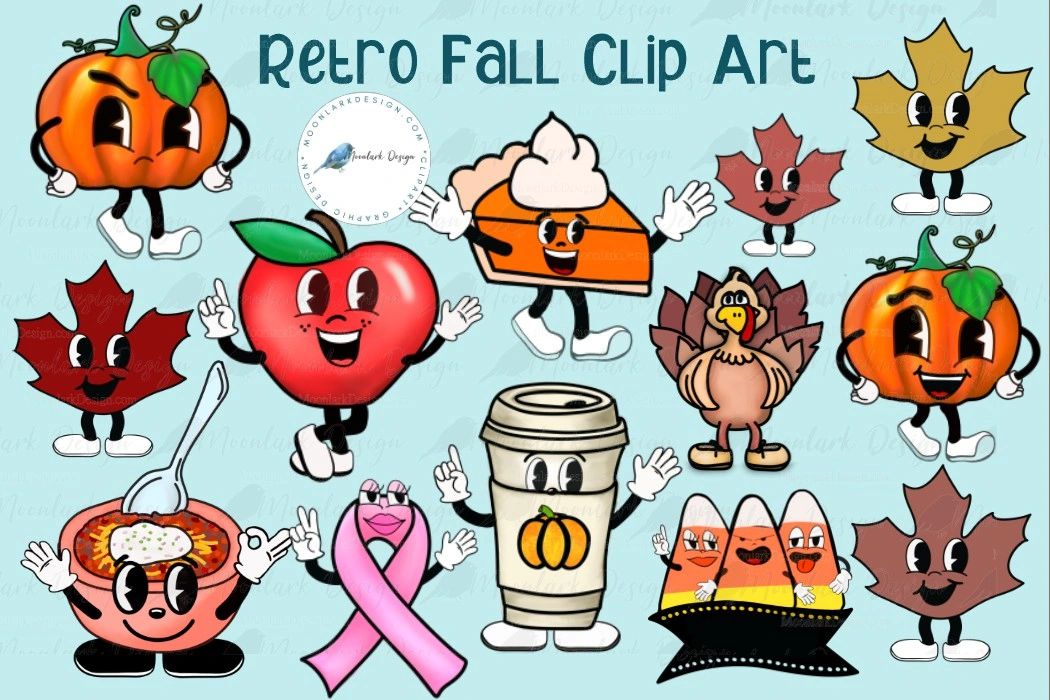 Retro Fall Character Clip Art PNG, 11 PNG files, Autumn
