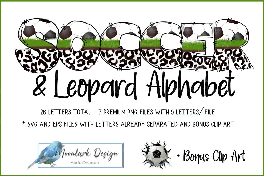 Soccer Leopard Doodle Alphabet Letters PNG, SVG, EPS, Commercial Use