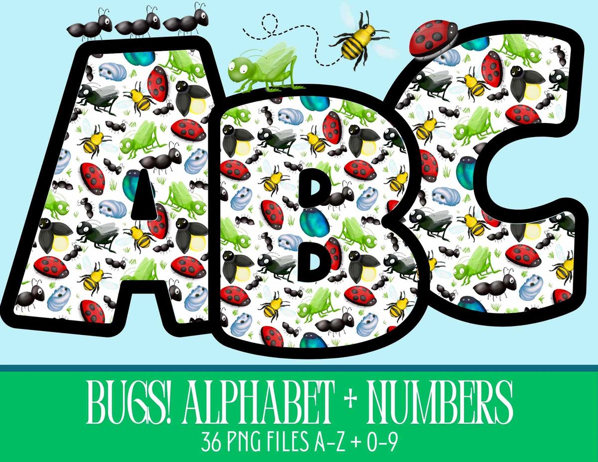 Bugs Alphabet Letters and Numbers, 72 PNG files