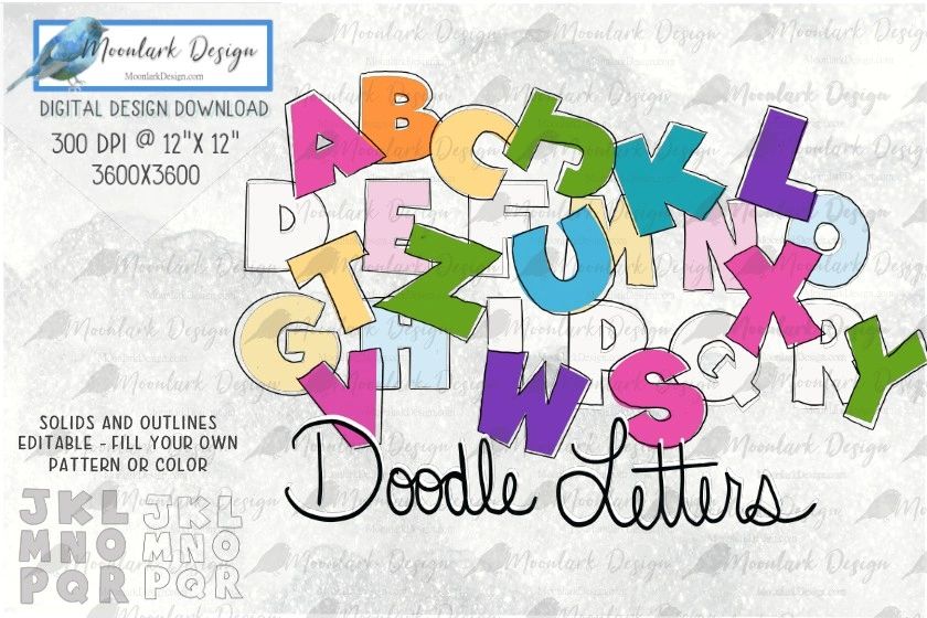 Chubby Doodle Alphabet Letters, Editable, PNG and SVG files, for ...