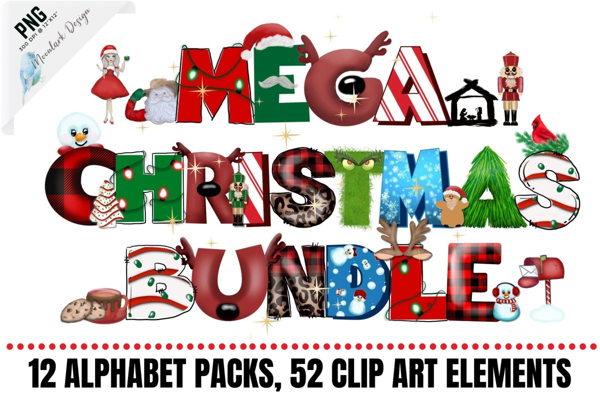 MEGA Christmas Alphabet and Clip Art Bundle, 12 Alphabet Sets, 50+ Clip ...