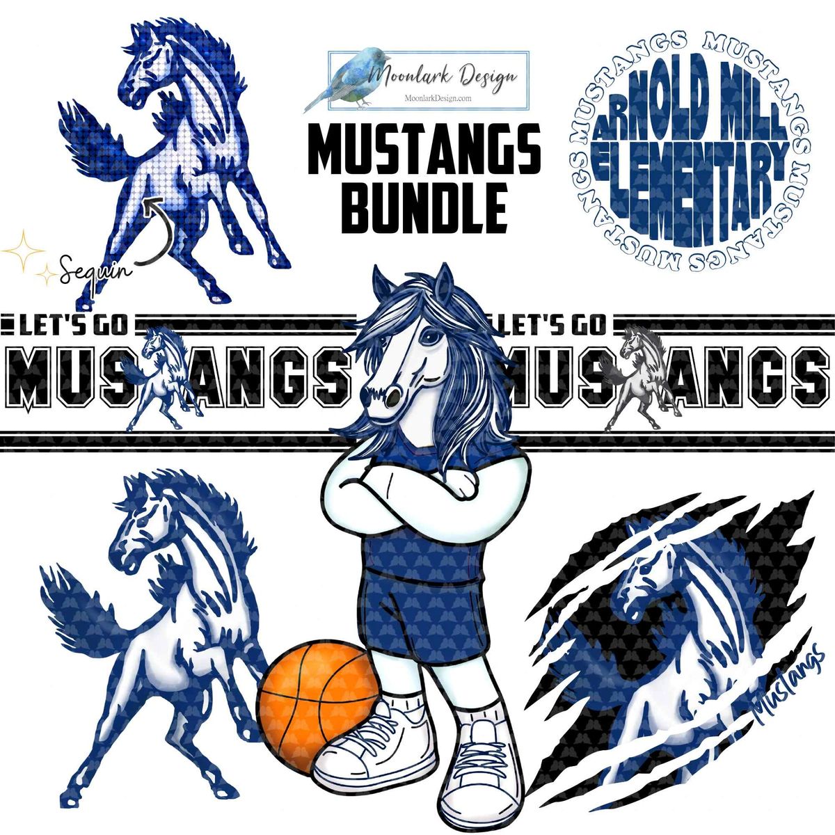 Mustangs Mascot PNG bundle, school spirit, basketball, claw marks, lets ...