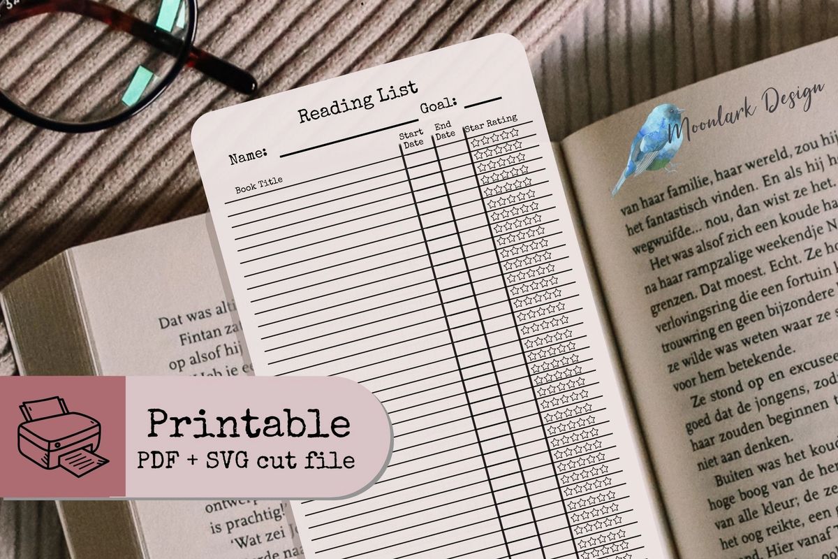 Printable Reading List Bookmark PDF and SVG cut file, Title, Start Date ...