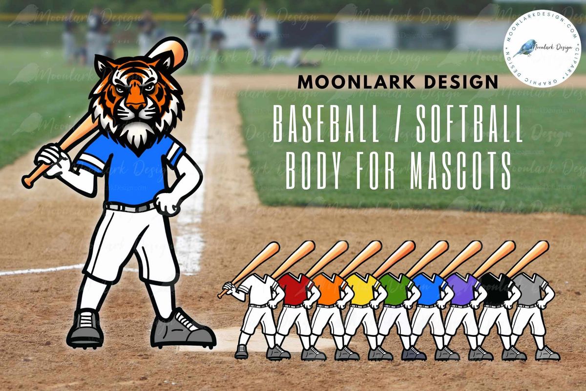 Baseball Mascot Body, Softball Mascot Body, 9 PNG file Bundle