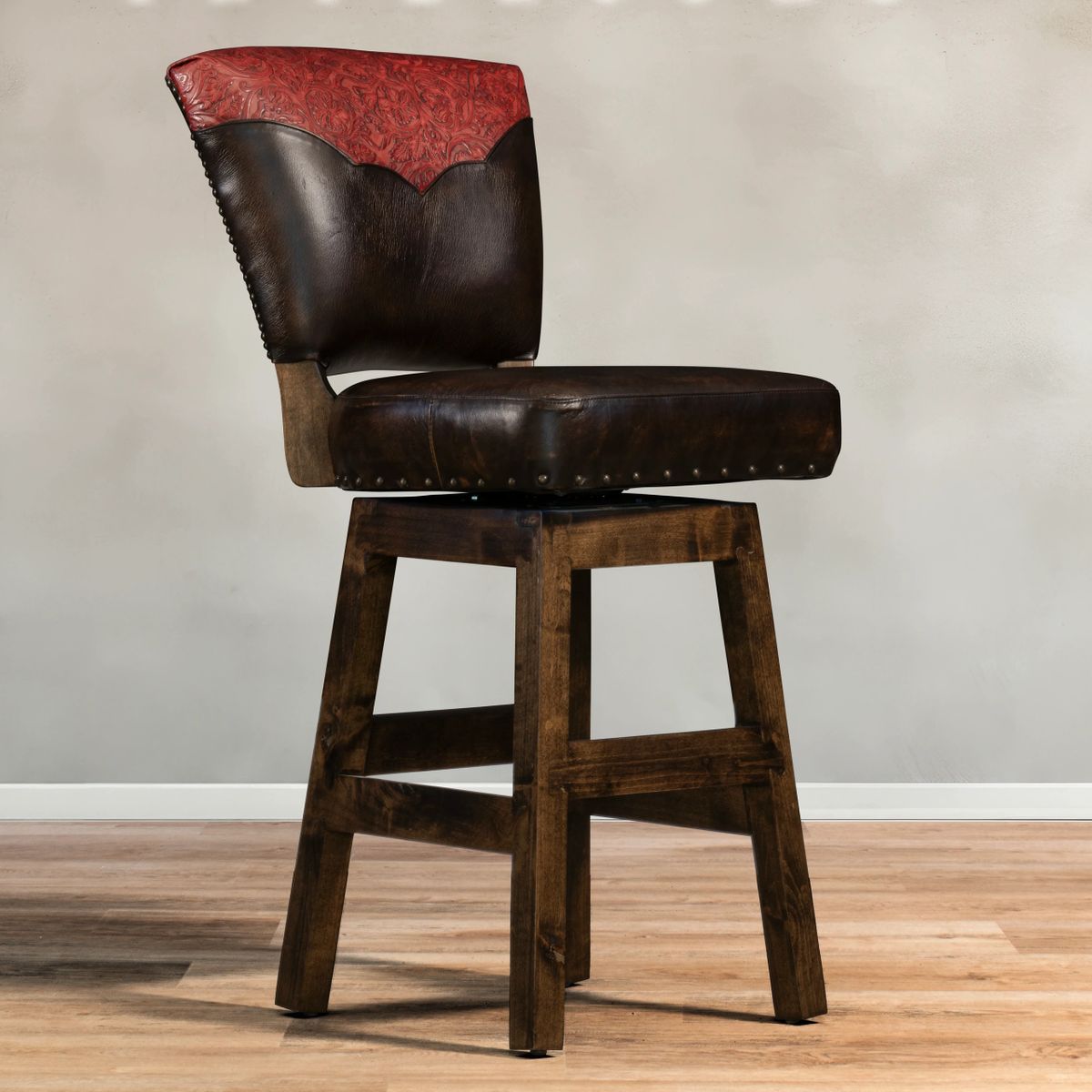 Austin armless chisum gator barstool in boot stitched embossed