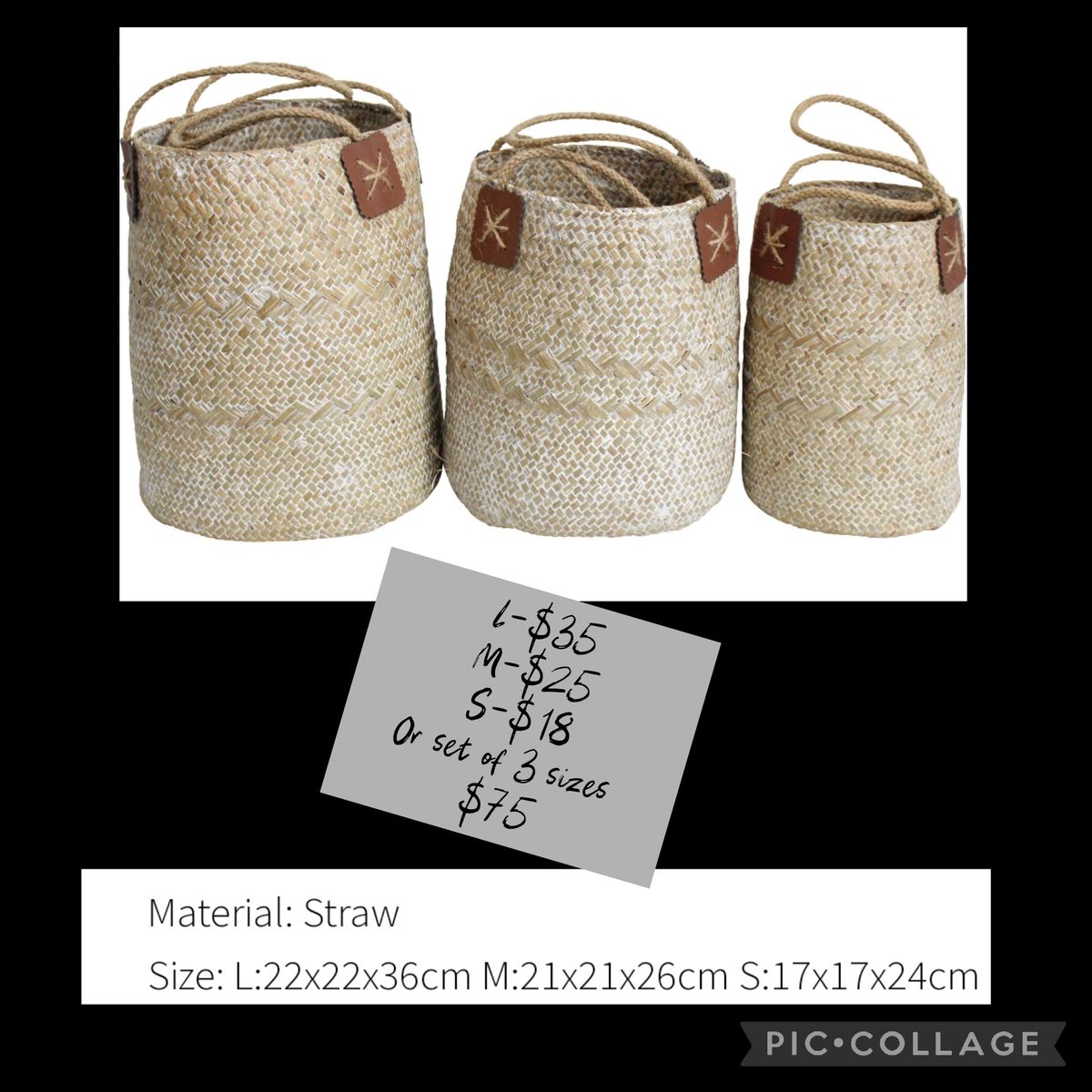 Straw baskets with handles