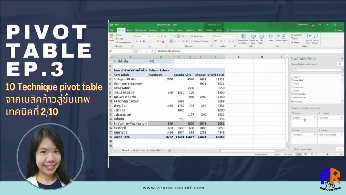 Pivot table ep.3 เปลี่ยนสีด้วย Design ตาม Style ของ pivot table