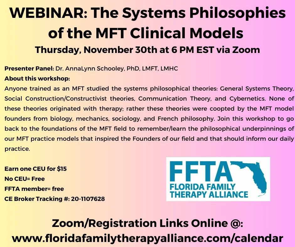 The Systems Philosophies of MFT Clinical Models